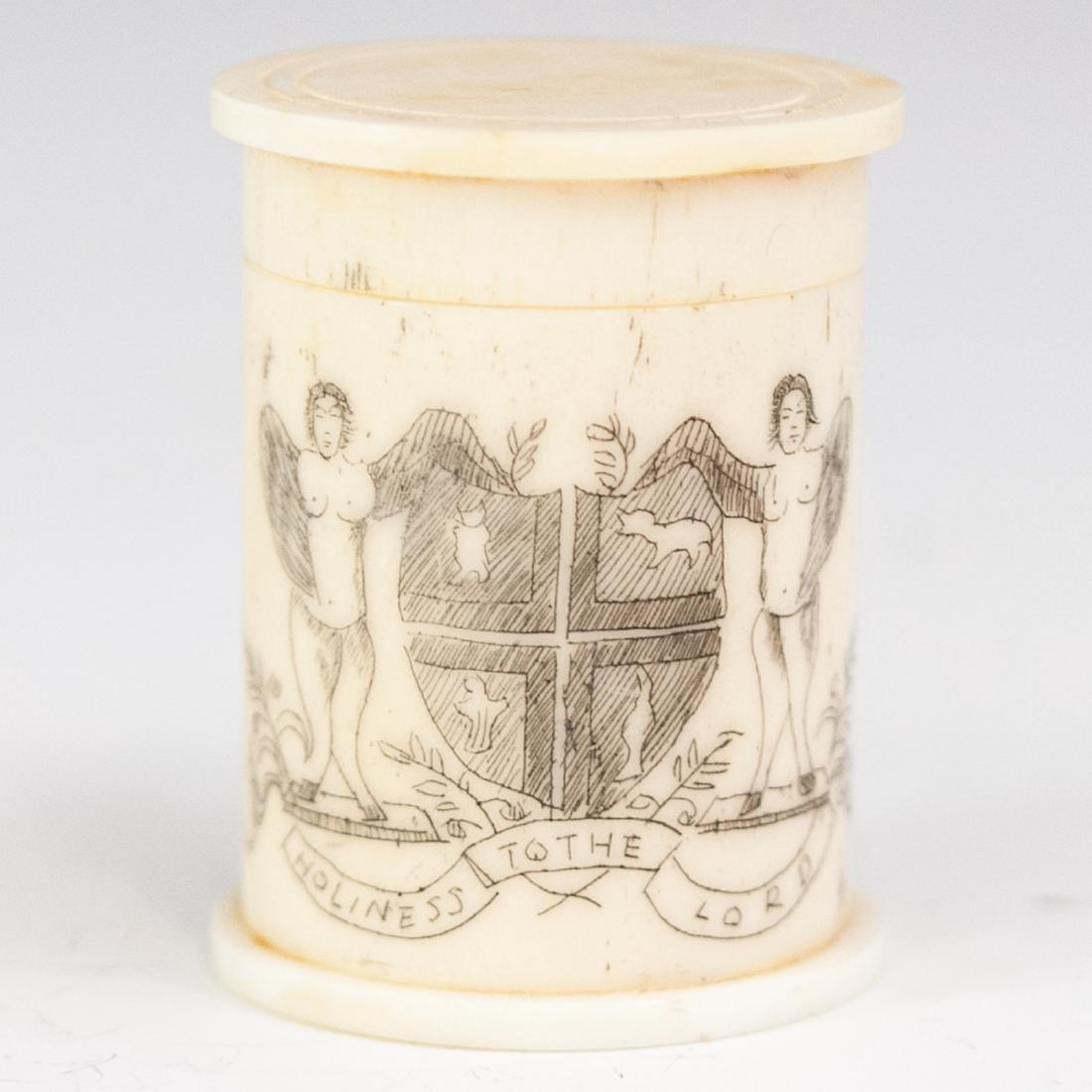 Masonic Scrimshaw Bone Trinket Box