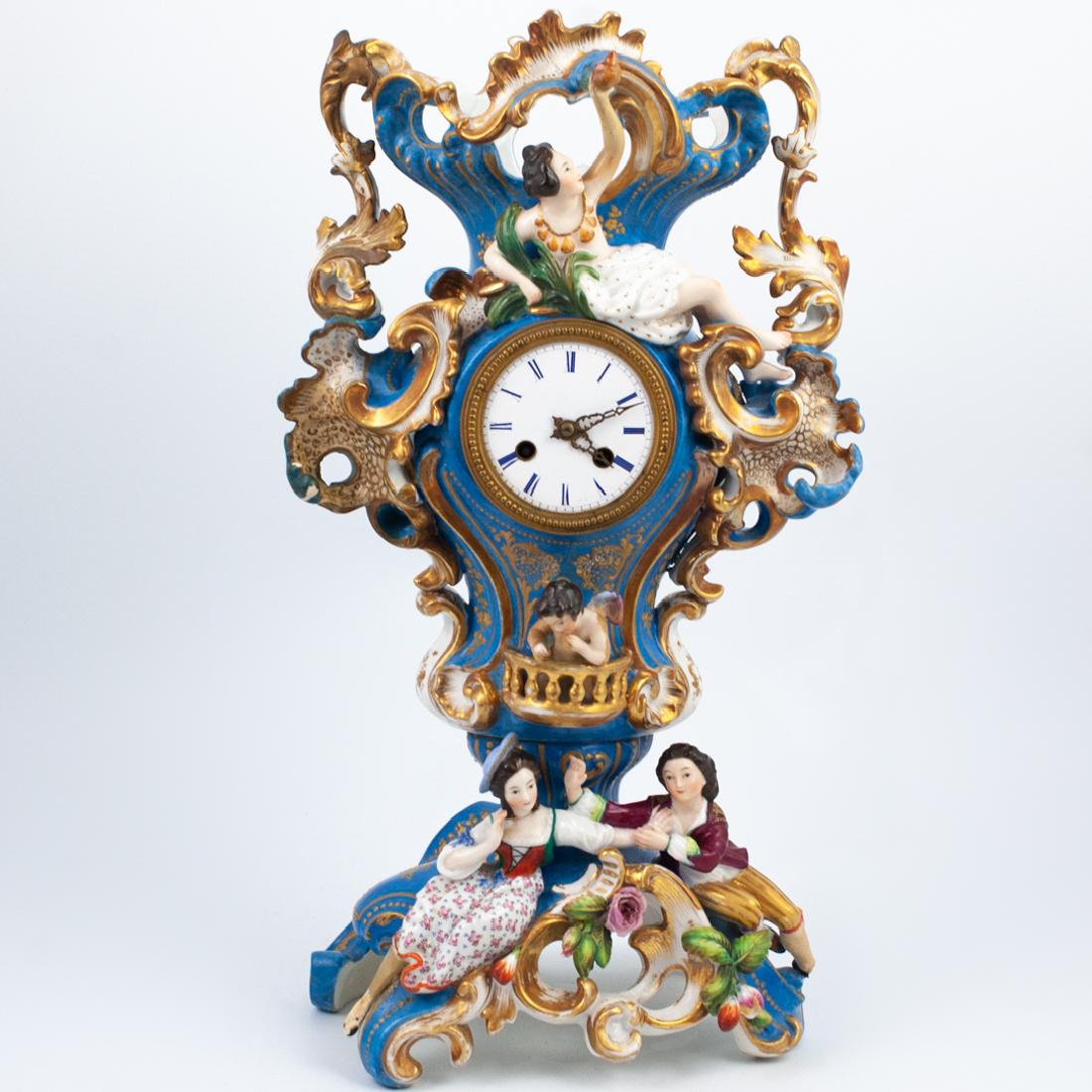 German Porcelain Figural Mantle Clock