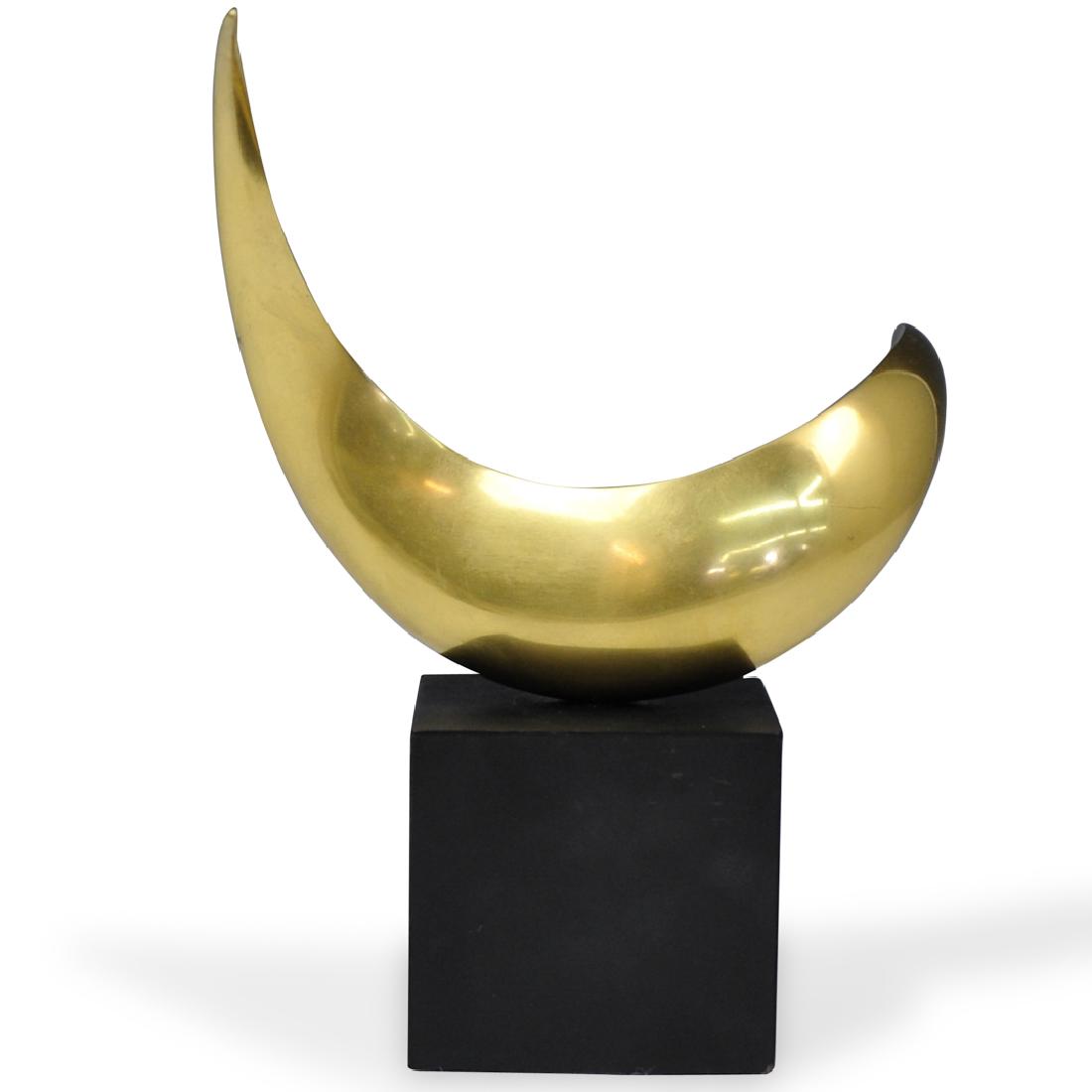 Signed Modern "half Moon" Bronze Sculpture