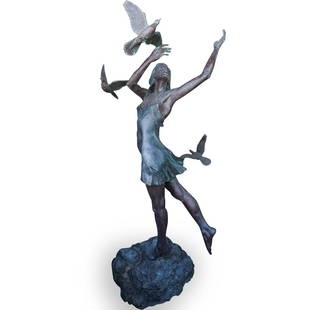 Bronze Statue Of Woman With Birds