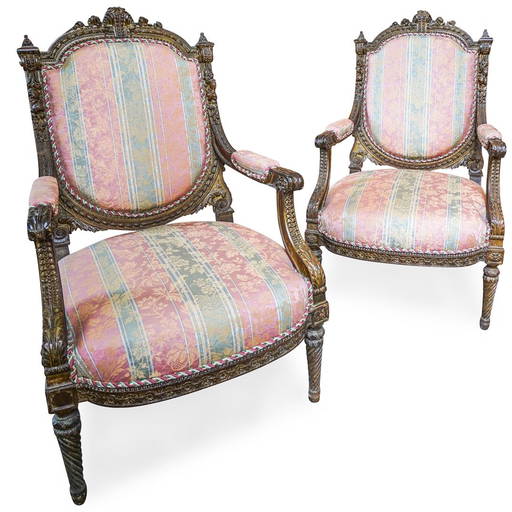Pair Of French Xvi Style Gilded Arm Chairs