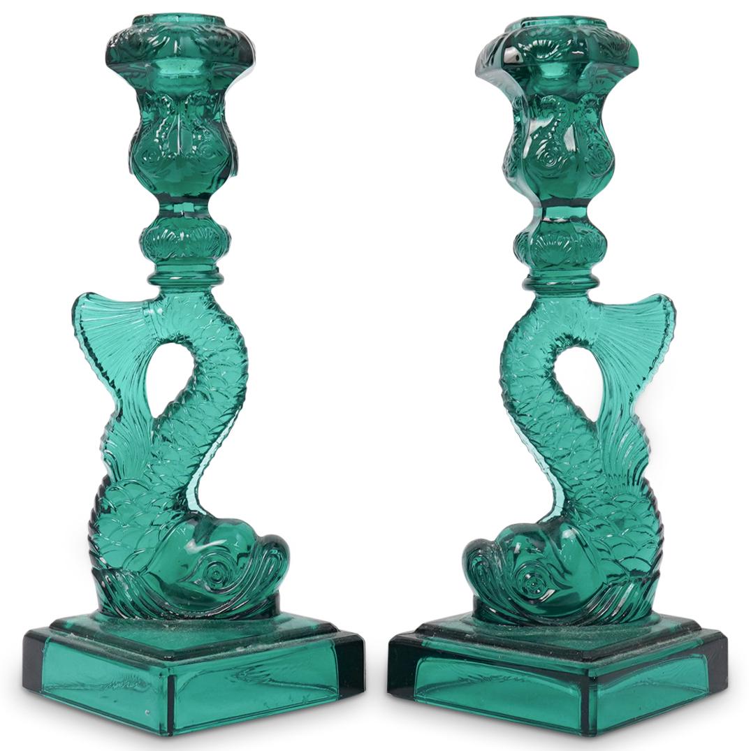 Mma Glass Dolphin Candlesticks