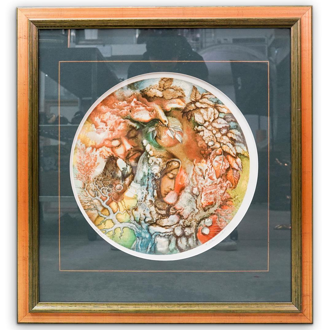 Figural Signed Lithograph Print