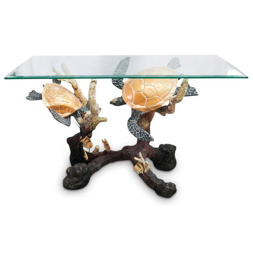 Robert Wyland Style Bronze Turtle Console Table