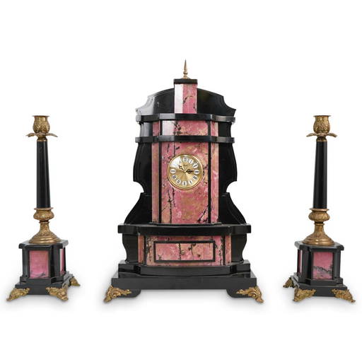Aram Marble And Stone Clock Garniture Set