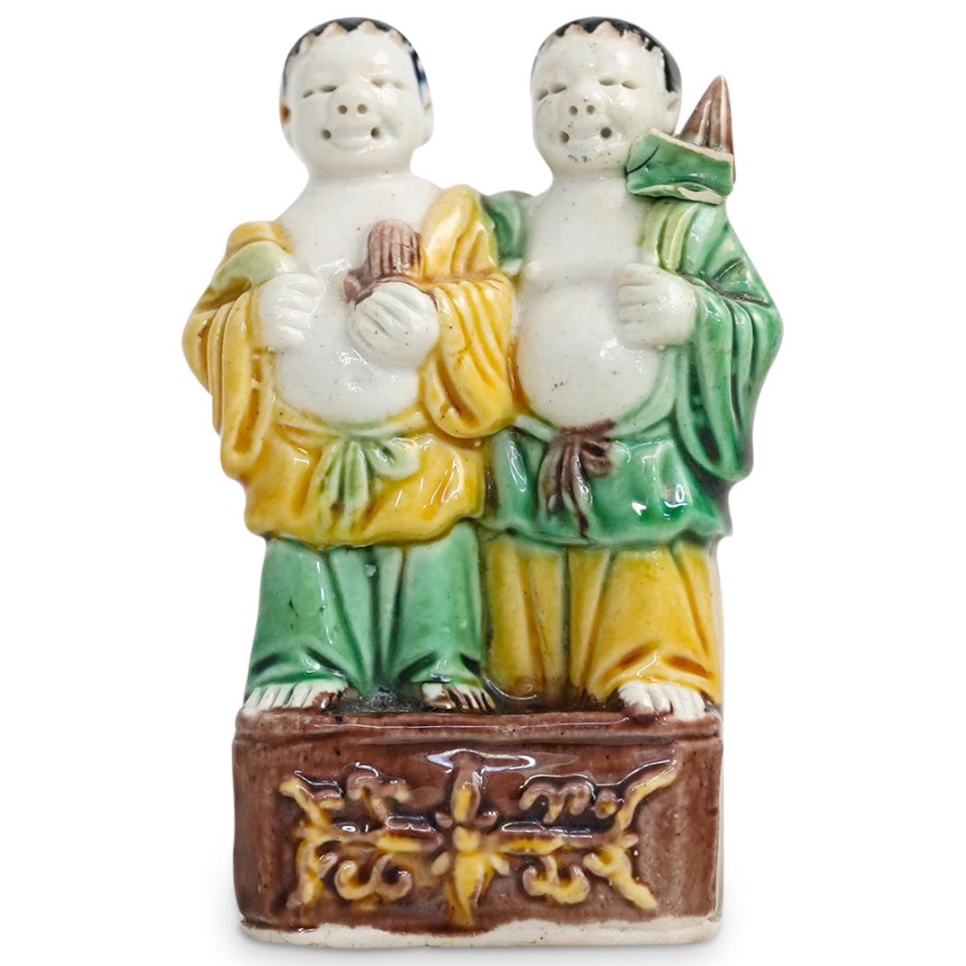 Chinese Porcelain Sancai Hehe Erxian Sculpture
