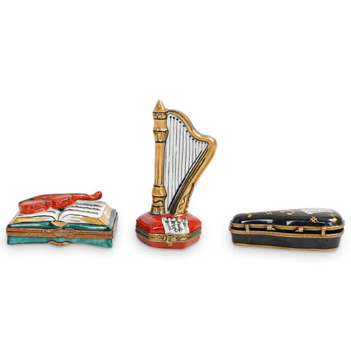 (3 Pc) Limoges Porcelain Instrument Trinket Boxes