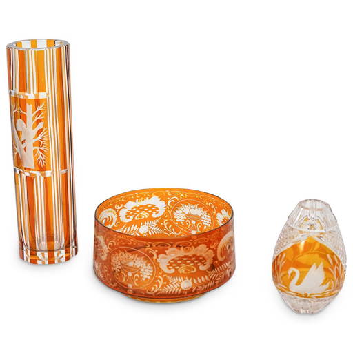 3 Pc Cut Glass Vases And Bowl Set