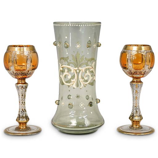 3 Pc Moser Bohemian Glassware Set