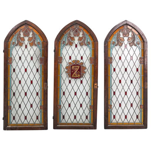 (3pc) Antique Stained Glass Church Windows