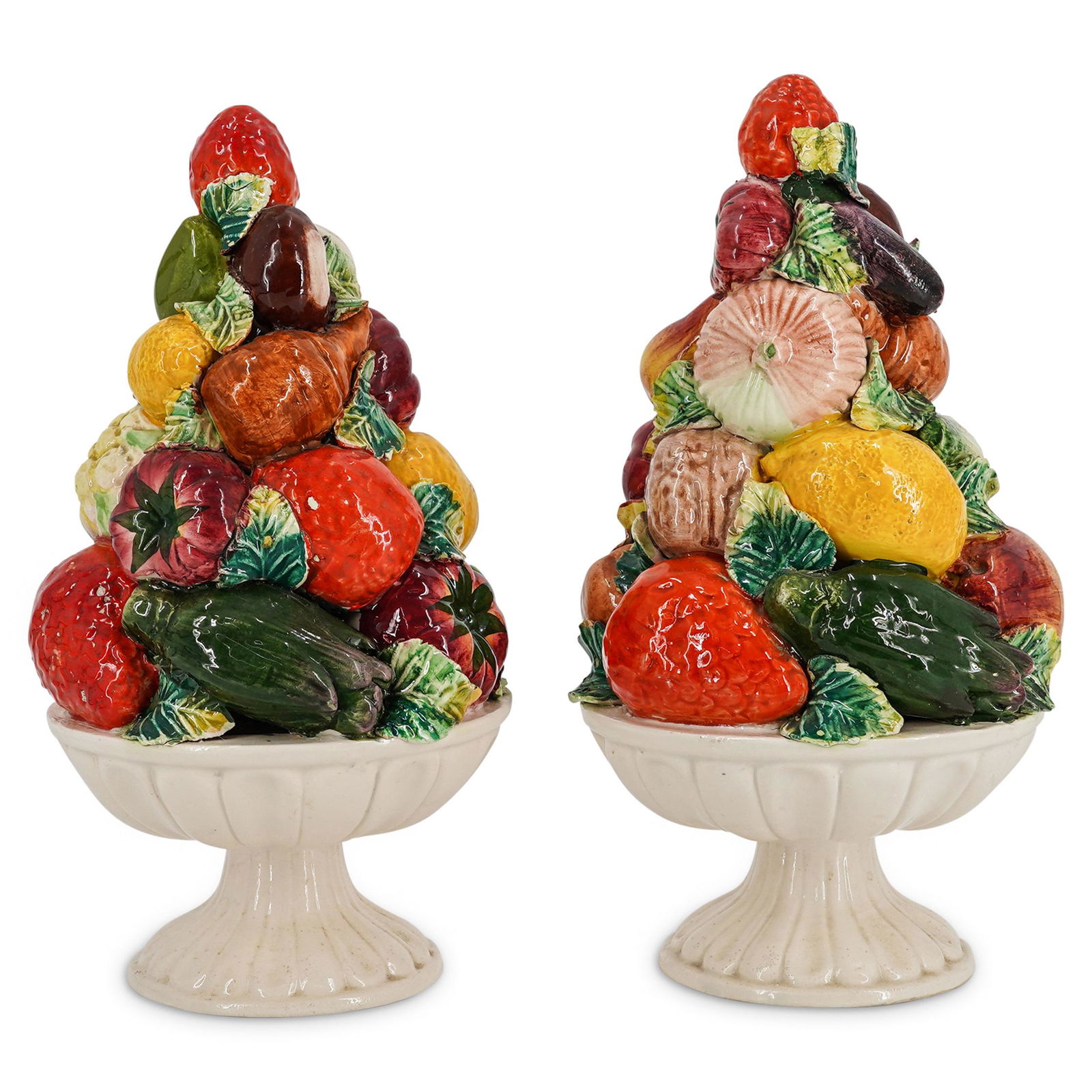 (2 Pc) Italian Majolica Fruit & Vegetable Topiary
