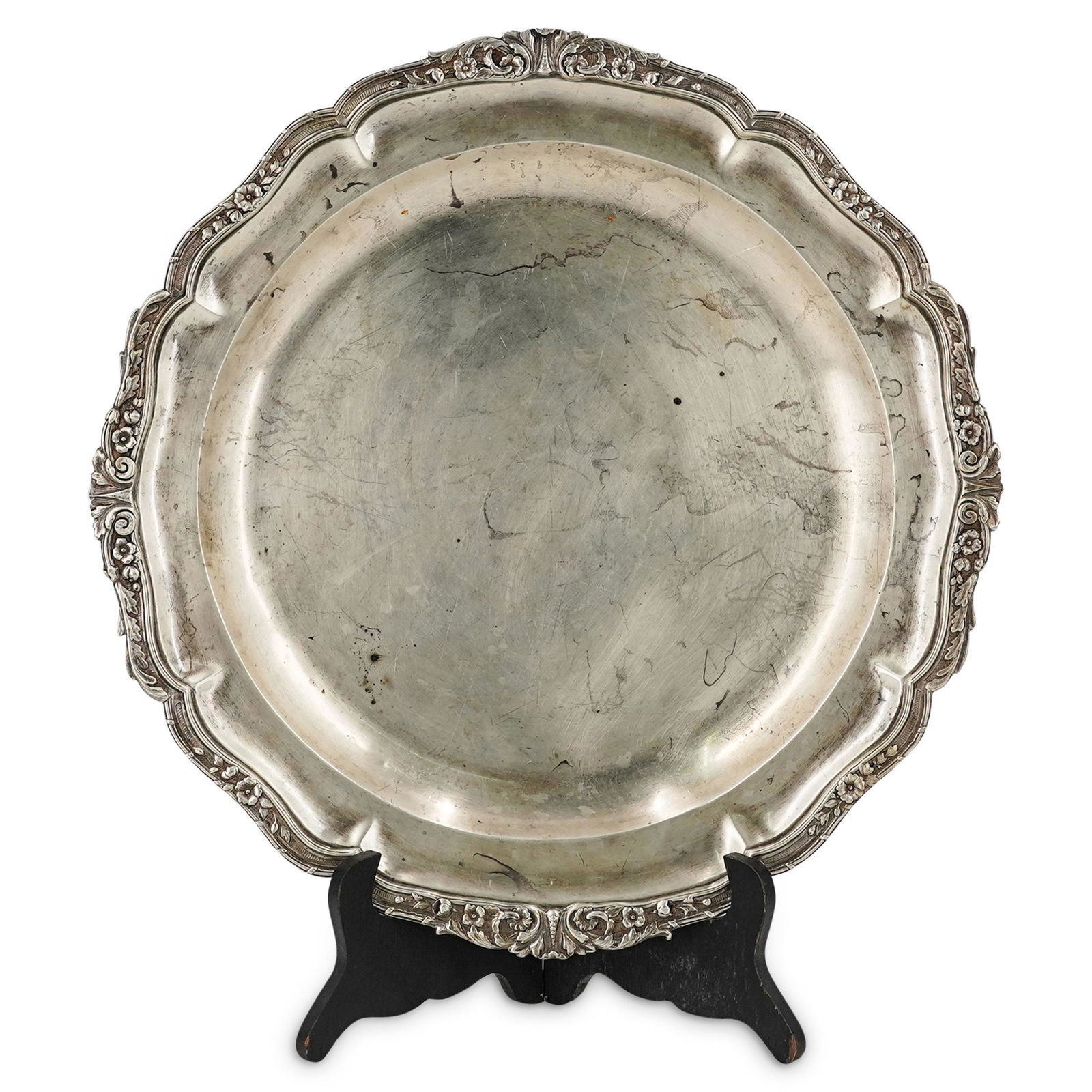 Antique Sterling Silver Round Serving Tray