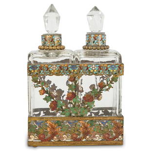 Antique French Champleve And Natural Shell Perfume Holder With Two Blue ...