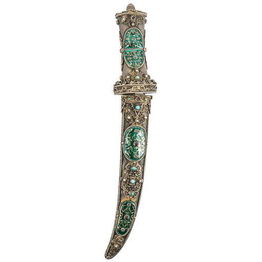 Austrian Hungarian Silver Enamel Jeweled Dagger