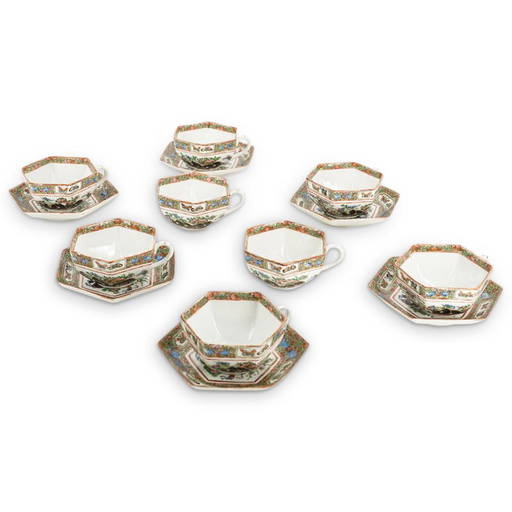 (14 Pc) Chinese Porcelain Tea Plates & Cups Grouping Set