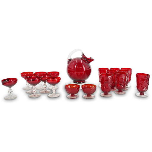 (19 Pc) Ruby Red & Clear Cocktail Glassware Set (#0341) on May 17, 2022 ...