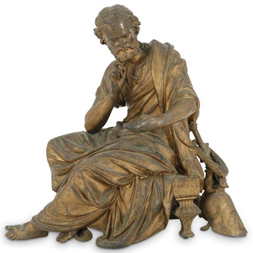 Theodore Doriot Spelter "sitting Philosopher" Sculpture