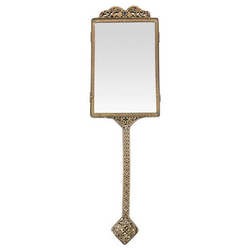 Antique Ornate Filigree Jeweled Hand Mirror