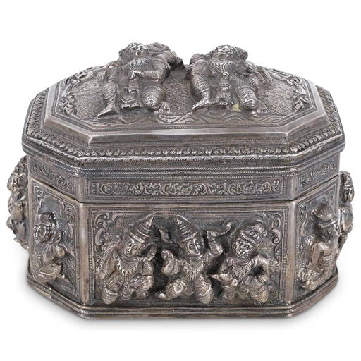 Colonial Burmese Silver Repousse Box