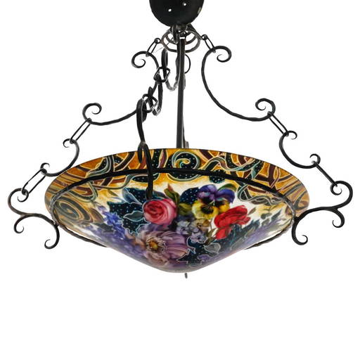 Ulla Darni Reverse Painted Glass & Iron Chandelier