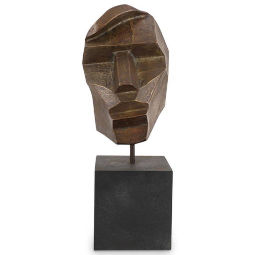 Monogrammed Bronze Faceted Mask Sculpture