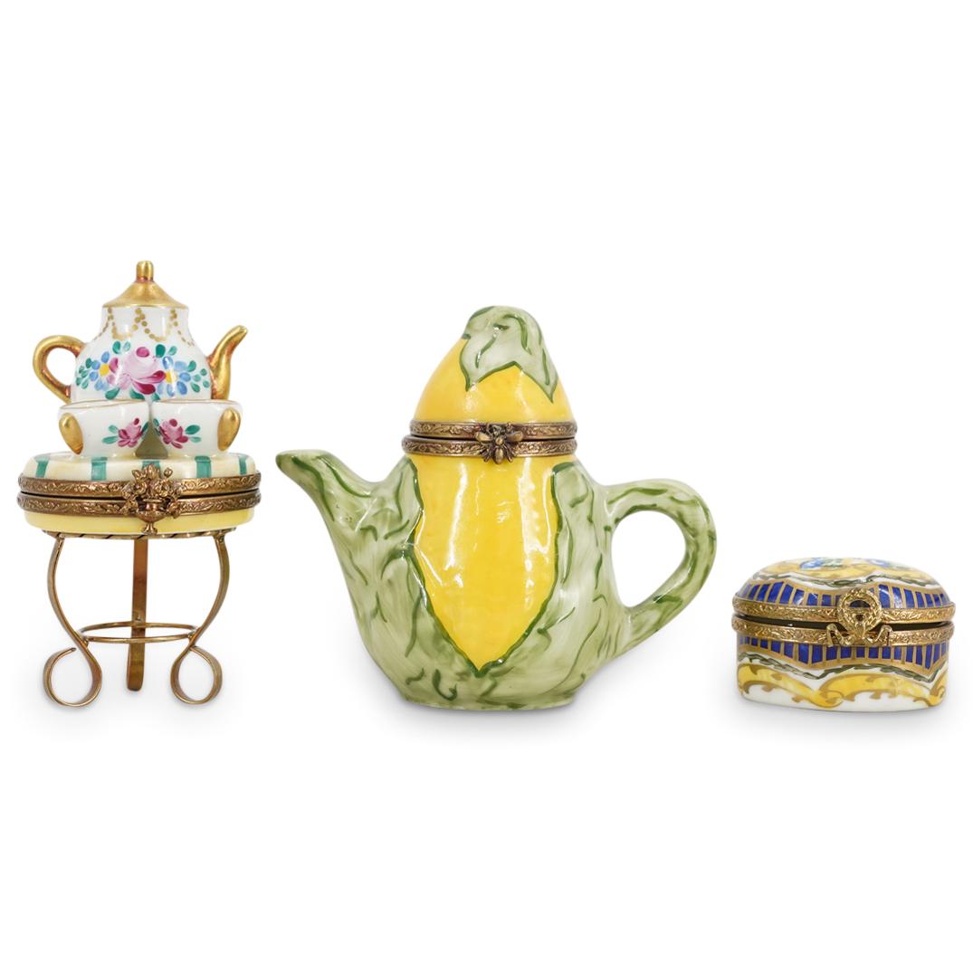 (3 Pc) Limoges Porcelain Trinket Box Set