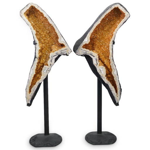 Monumental Pair Of Citrine Crystal "angel Wings" Geodes