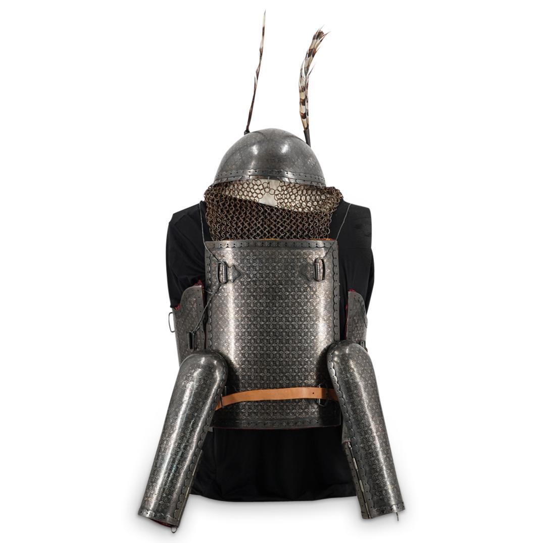 (4 Pc) Antique Persian Damascus Silver Armor Set