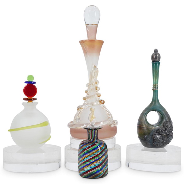 4 Pc Assorted Art Glass Perfume Bottles Grouping