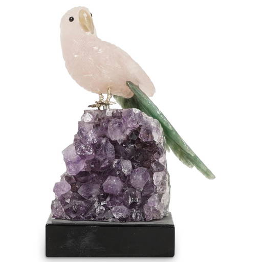 Rose Quartz & Amethyst Bird Sculpture