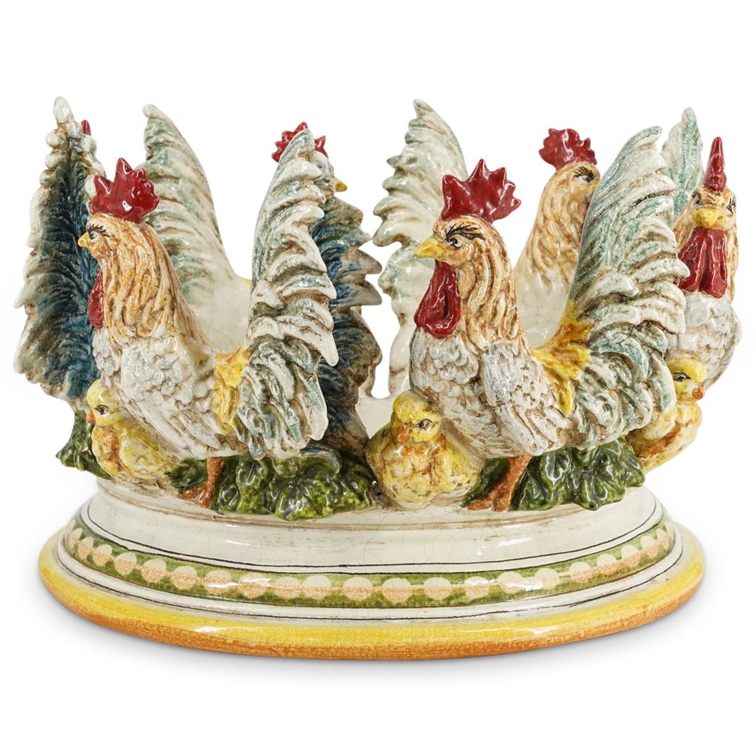 Vintage Italian Majolica Chicken Centerpiece