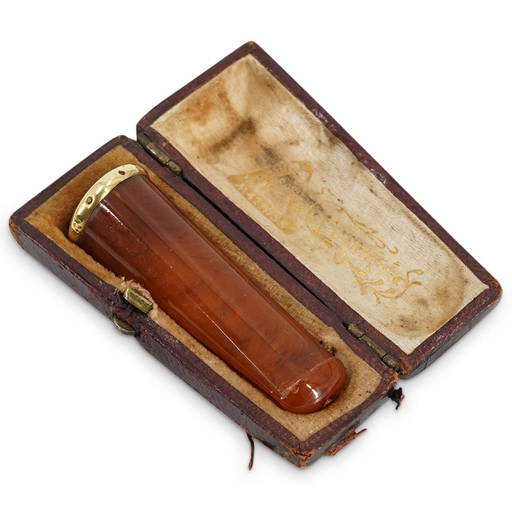 Antique French Mathiss Amber And 18K Gold Pipe Bit In Original Box ...