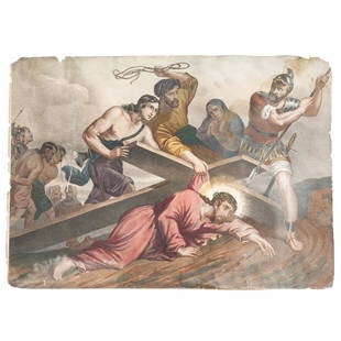 L. Turgis Jesus Falls Third Time Stations Of The Cross Lithograph