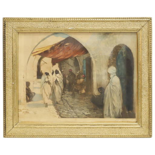 Antique Orientalist Color Etching