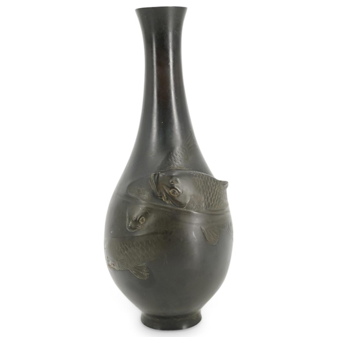 Antique Japanese Bronze Fish Vase