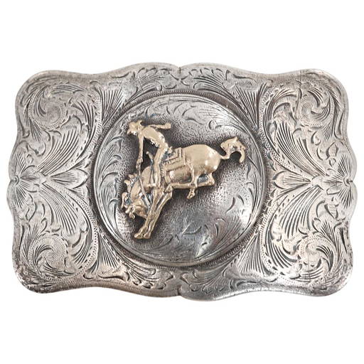 Antique John Mccabe Sterling & 10k Gold Rodeo Belt Buckle