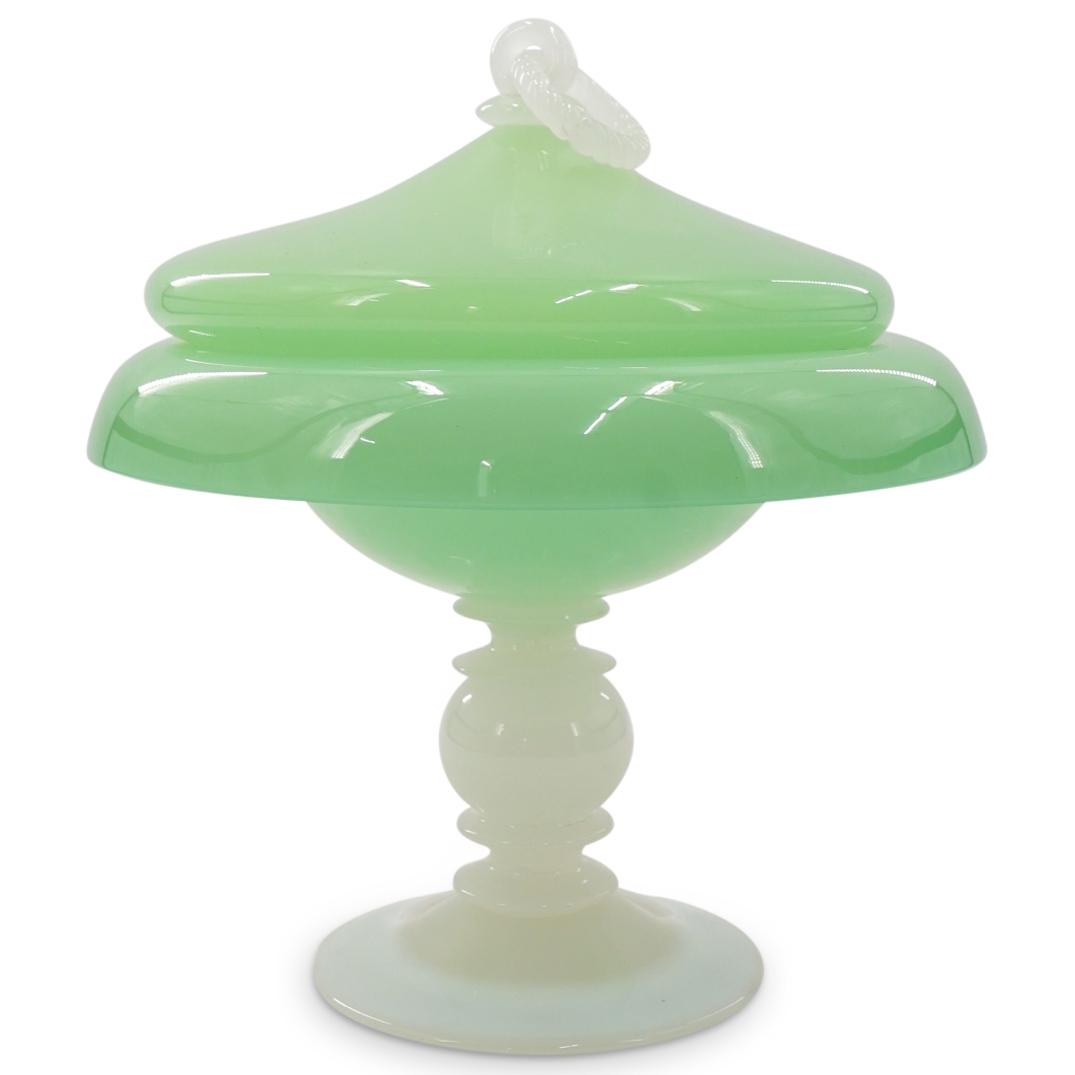 Carder Steuben Jade Glass Covered Compote