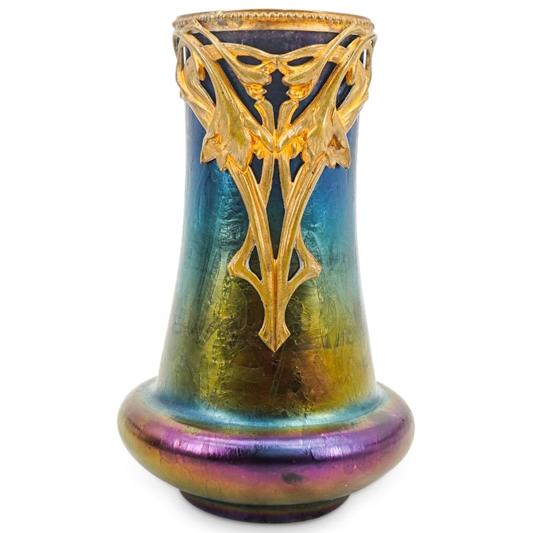 Loetz Rindskopf Art Nouveau Vase W/ Marcel Bing Gilt Bronze Mount
