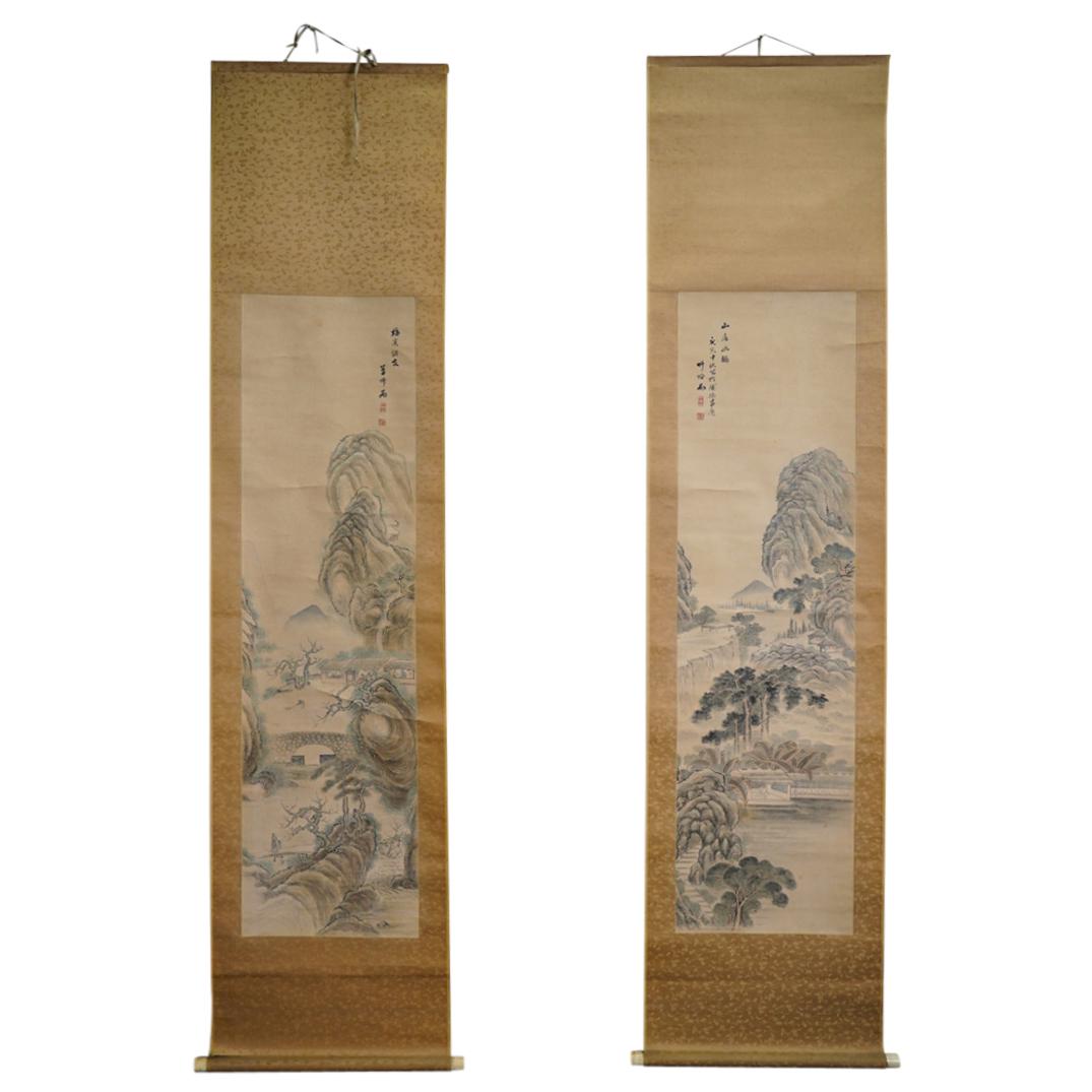 Pair Of Antique Japanese Kakejiku Landscape Wall Scrolls - Mar 07, 2023 ...