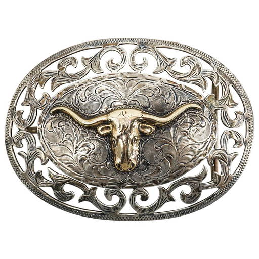 14k Gold And Sterling Silver Edward H. Bohlin Reticulated Belt Buckle