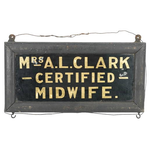 Antique Reverse Painted & Gilt Midwife Trade Sign