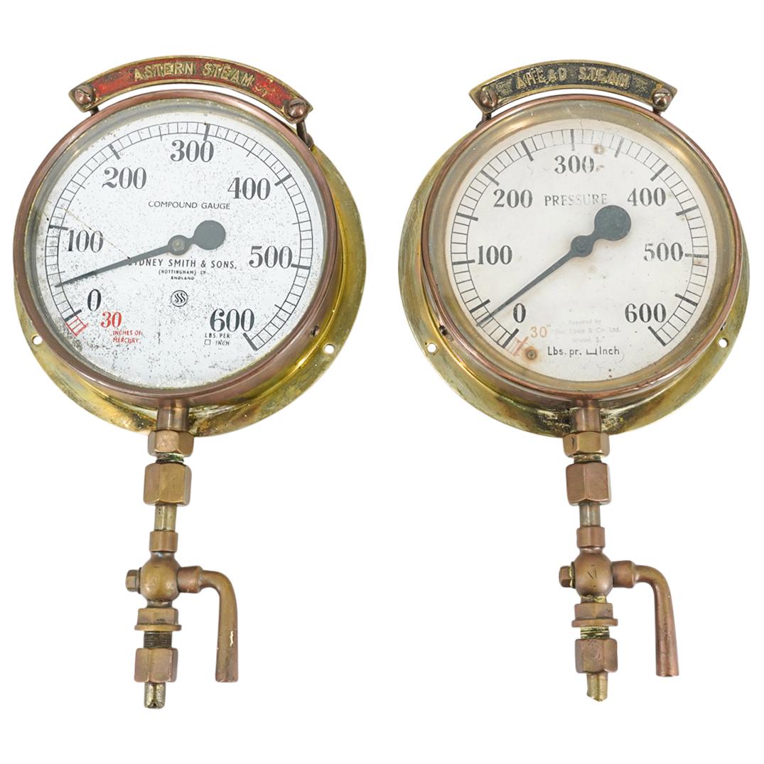 Pair Of British Seafaring Vessel Brass And Glass Steam Gauges - Mar 28 ...
