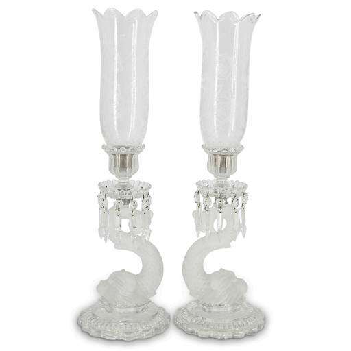 Pair Of Baccarat Crystal Dolphin Candle Holders