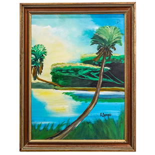 Rodney Demps (1953 2020) O/b Palm Trees Overlooking Estuary