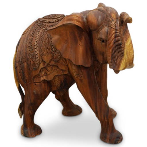 Large Teak Wood Carved Asian Elephant