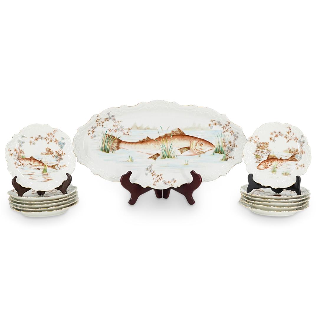 (12 Pc) Antique Austrian Porcelain Fish Set Auction