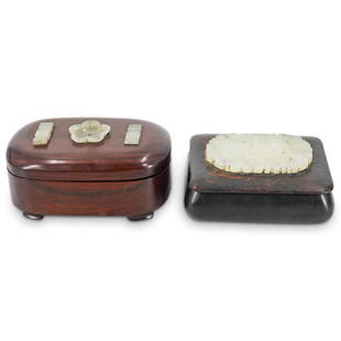 Pair Of Carved Nephrite Jade Lidded Boxes.