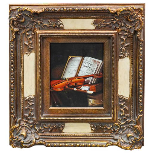Signed K. Burt Violin Still Life Oil On Board