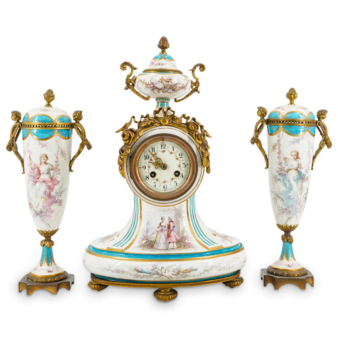 Antique Sevres Porcelain And Bronze Mantel Clock Set Auction