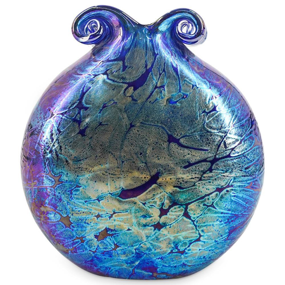 Gozo Art Glass Iridescent Curl Lipped Vase Auction